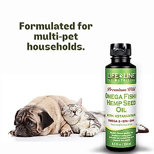 Life Line Pet Nutrition Omega Fish & Hemp Seed Oil - Omega 3 Supplement for Improved Skin, Coat and Joint Health, 26 Fl Oz