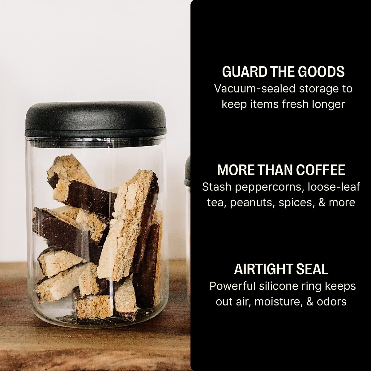 Fellow Atmos Vacuum Coffee Canister & Food Storage Container - 1.2 Liter Canister holds up to 16 oz of Coffee Beans - Airtight Food Storage Containers - Coffee Containers - 1.2 Liter - Clear Glass