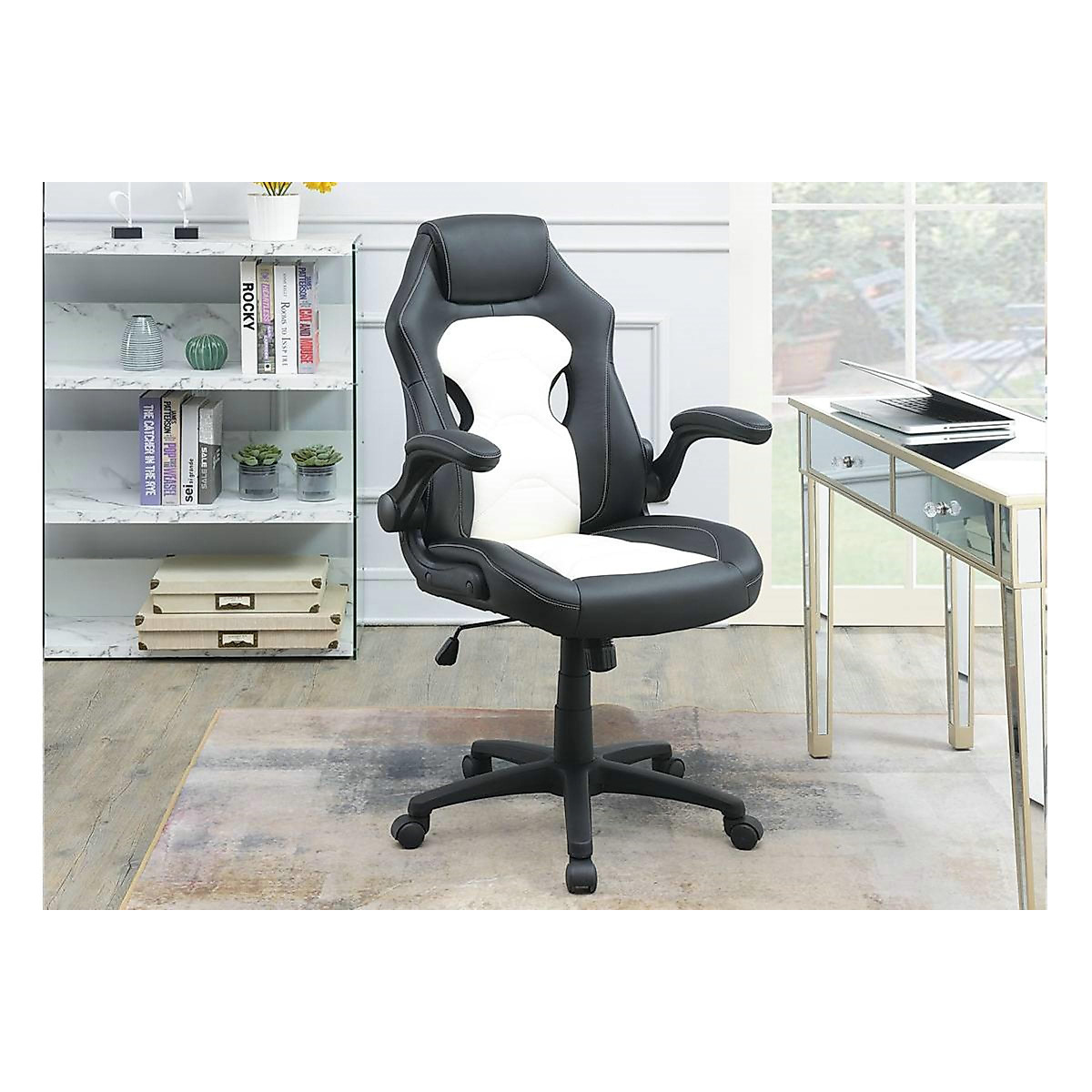 Aienid Fabric Black White Office Chair Upholstered 1Pc Comfort Chair Relax Gaming Office Chair Work