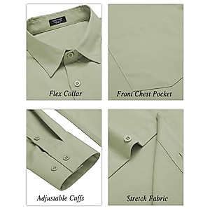 COOFANDY Men's Long Sleeve Button Down Dress Shirts Wrinkle Free Regular Fit Formal Muscle Fit Shirt Green