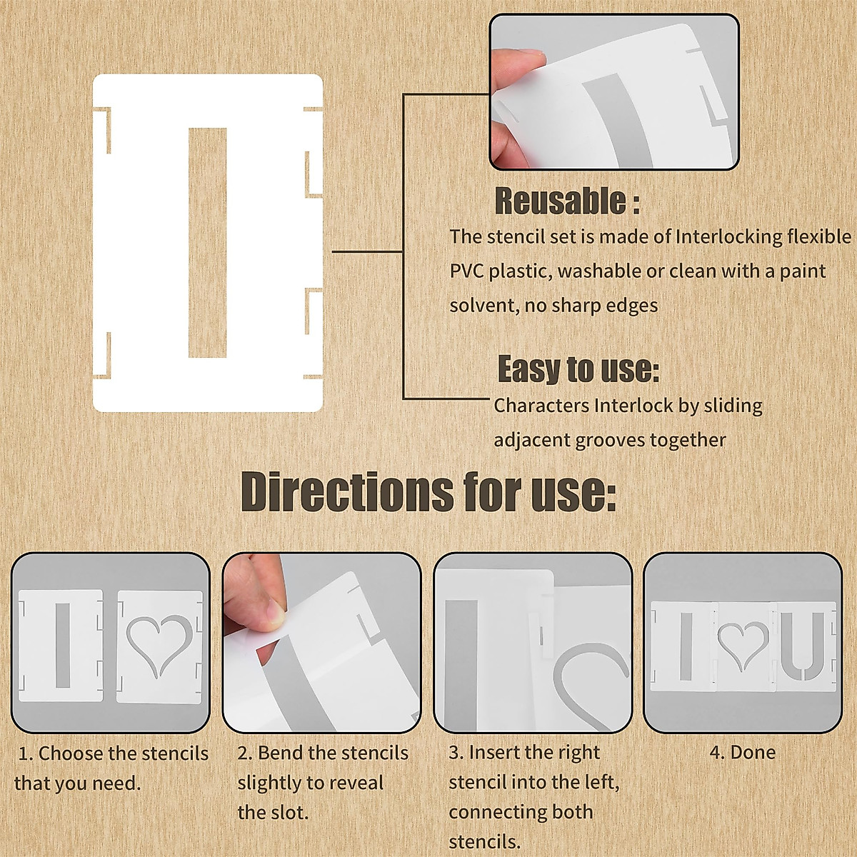 42pcs Traceable Interlocking Stencil Template Set, 3 Inch Reusable Letter Stencils, Alphabet Numbers and Symbols for Painting On Wood Bullet Journal Canvas Rock Sign Wall Art Fabric Chalkboard