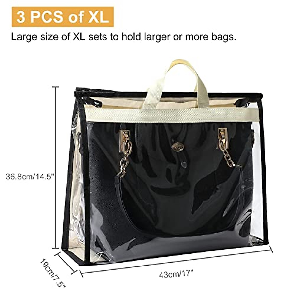 Outgeek 3PCS Purse Storage Bag Organization Purse Dust Bag Organizer Clear Plastic Lightweight Protective Waterproof Handbag Protector (3PCS - 3*XL)