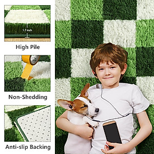 Larhom Modern Checkerboard Rug for Living Room Bedroom, 4x6 Ft Green Checkered Fluffy Carpet, Thickened Memory-Foam Area Rug for Kids Nursery Dorm, Home Decor, Anti-Slip and Easy to Clean