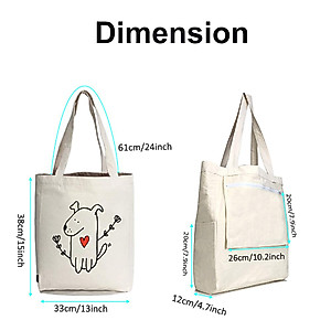 Canvas Tote Bag with 3 Inner Pocket Cotton Heavy Duty Gusseted Shopping Bag for Weekend Overnight School Book (Cute Dog)