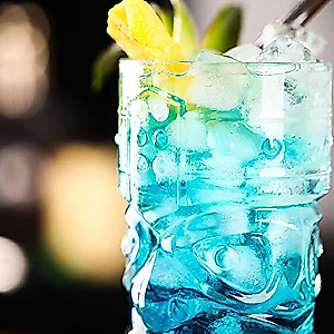 Cedilis 6 Pack 14oz Tiki Glasses Modern Bar Tiki Cup Tiki Mug, Perfect for Mai Tai, Exotic Zombie Cocktails, Tropical Island Drinks Tiki Bar Professional Hawaiian Party Barware