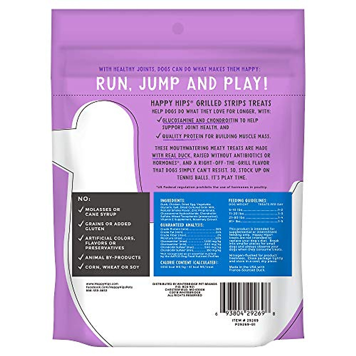 Happy Hips & Joint, Grilled Strips, Grain Free Dog Treats, Glucosamine & Chondroitin, Duck 4oz