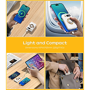 TTVCER Portable Charger 10000mAh, 22.5W USB C Small Cute Power Bank Fast Charging Compact Battery Pack with Built in 2 Cables and Precise led Digital Display,Compatible with iPhone,Tablet,Samsung