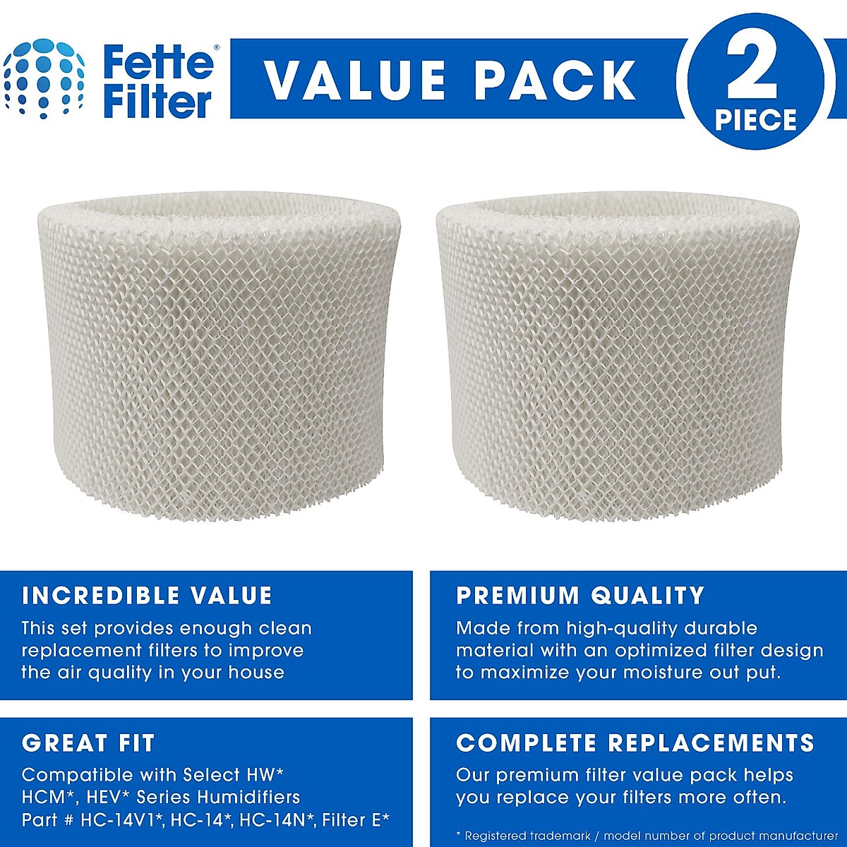 Fette Filter - Premium Material Humidifier Wicking Filters Compatible with Honeywell HC-14 Replacement Humidifier Filter E HC-14V1, HC-14, HC-14N. (Pack of 2)