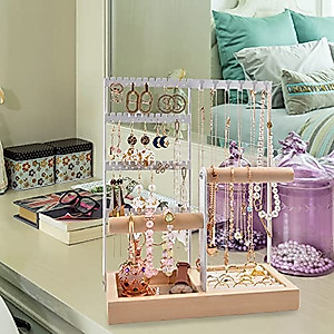Jewelry Holder Organizer, Earring Holder Organizer with 48 Holes and Ring Tray, 6 Hooks Necklace, Bracelets Holder, 5-Tier White Jewelry Rack for Watch, Piercing, Stud, Jewelry Organizer, Room Decor
