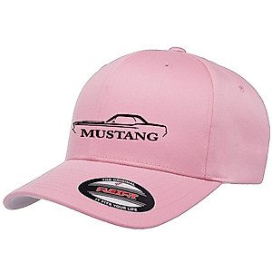 1967 1968 Ford Mustang Coupe Outline Design Flexfit 6277 Athletic Baseball Fitted Hat Cap Pink S/M