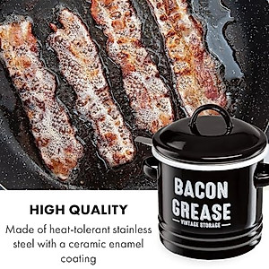 Granrosi Bacon Grease Container with Strainer - 36OZ Stainless Steel Bacon Grease Saver with Airtight Lid; Farmhouse Style Strainer - Black