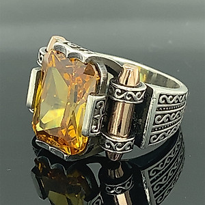 Sterling Silver Ring, Yellow Citrine Stone Ring, Turkish Handmade Ring, Raw Gemstone Ring, 925k Sterling Silver Ring, Gift For Him