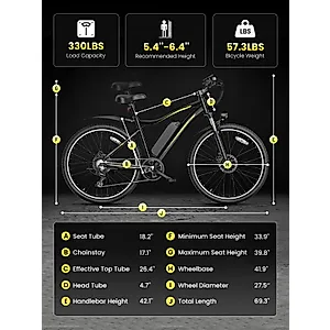 Heybike Electric Bike for Adults,750W Peak Brushless Motor,up to 40Miles,22mph Max Speed Electric Mountain Bike,480WH Removable Battery Ebike,27.5'' Tires, 7-Speed and Front Suspension