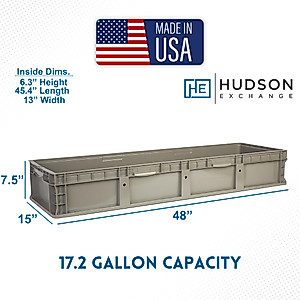 Hudson Exchange 48 x 15 x 7.5" (1 Pack) Straight Wall Handled Storage Container Tote, Gray/Brown