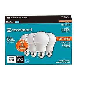 EcoSmart 60W Equivalent Soft White A19 Energy Star and Dimmable LED Light Bulb (4-Pack)