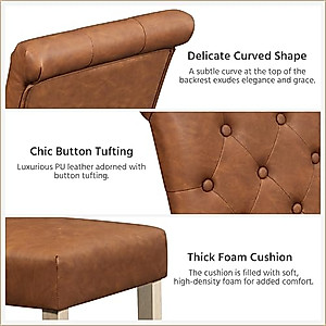 Yaheetech Upholstered Parsons Dining Chairs Set of 6, Faux Leather Button Tufted Chairs with High Back & Padded Seat & Solid Wood Legs for Kitchen Living Room Lounge, Retro Brown
