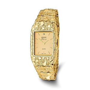 Men's 10k Yellow GoldChampagne Dial Square Shape Face Nugget Watch Fine Jewelry for Men Gifts for Him (27x47mm), 8"