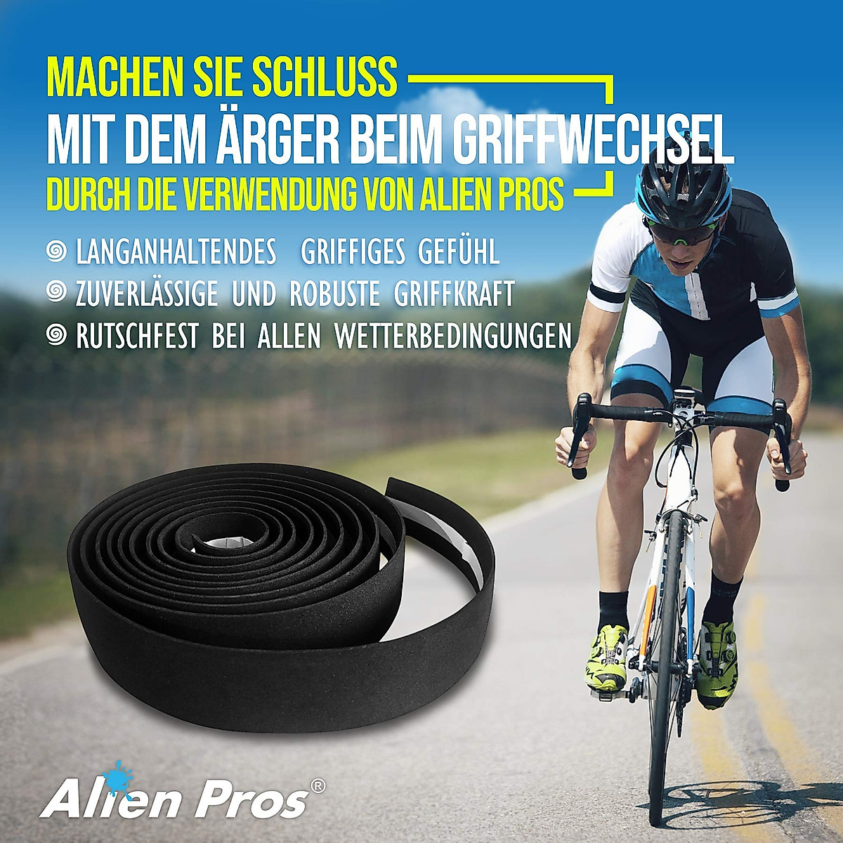 ALIEN PROS Bike Handlebar Tape EVA (Set of 2) Black - Enhance Your Bike Grip with These Bicycle Handle bar Tape - Wrap Your Bike for an Awesome Comfortable Ride (Set of 2, Black)
