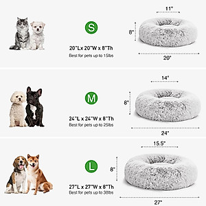 Love's cabin 24in Cat Beds for Indoor Cats - Cat Bed with Machine Washable, Waterproof Bottom - Grey Fluffy Dog and Cat Calming Cushion Bed for Joint-Relief and Sleep Improvement