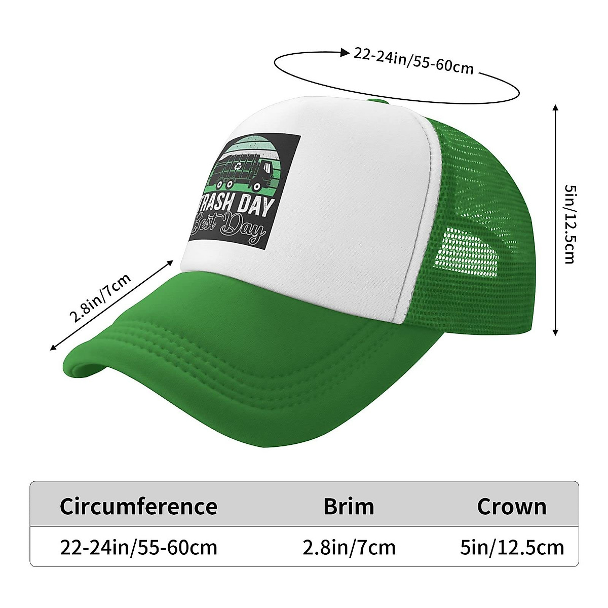 Trash Day Best Day Waste Management Garbage Truck Trucker Hat Green Men Mesh Back Adjustable Women Sun Summer Snapback Dad Baseball Cap