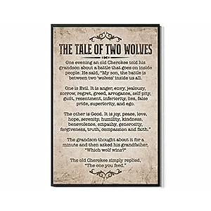 The Tale Of Two Wolves - Vintage Motivational and Inspirational Wall Art Print Encourage Wall Art Positive Affirmation Wall Art Inspirational Wall Art Motivational Quotes Wall Decor for Home Office | Poster UNFRAMED