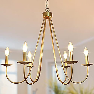 KSANA Modern Gold Chandelier, 6-Light Chandelier Light Fixture, 28’’ Large Hanging Pendant Light for Dining Room, Living Room & Kitchen Island, Soft Gold Finish