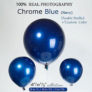 Kozee Chrome Blue Double-Stuffed Balloons different sizes 52 PACK 18+10+5 inch Metallic Navy Blue balloon Garland kit For 2023Graduation Wedding Birthday baby shower anniversary decorations