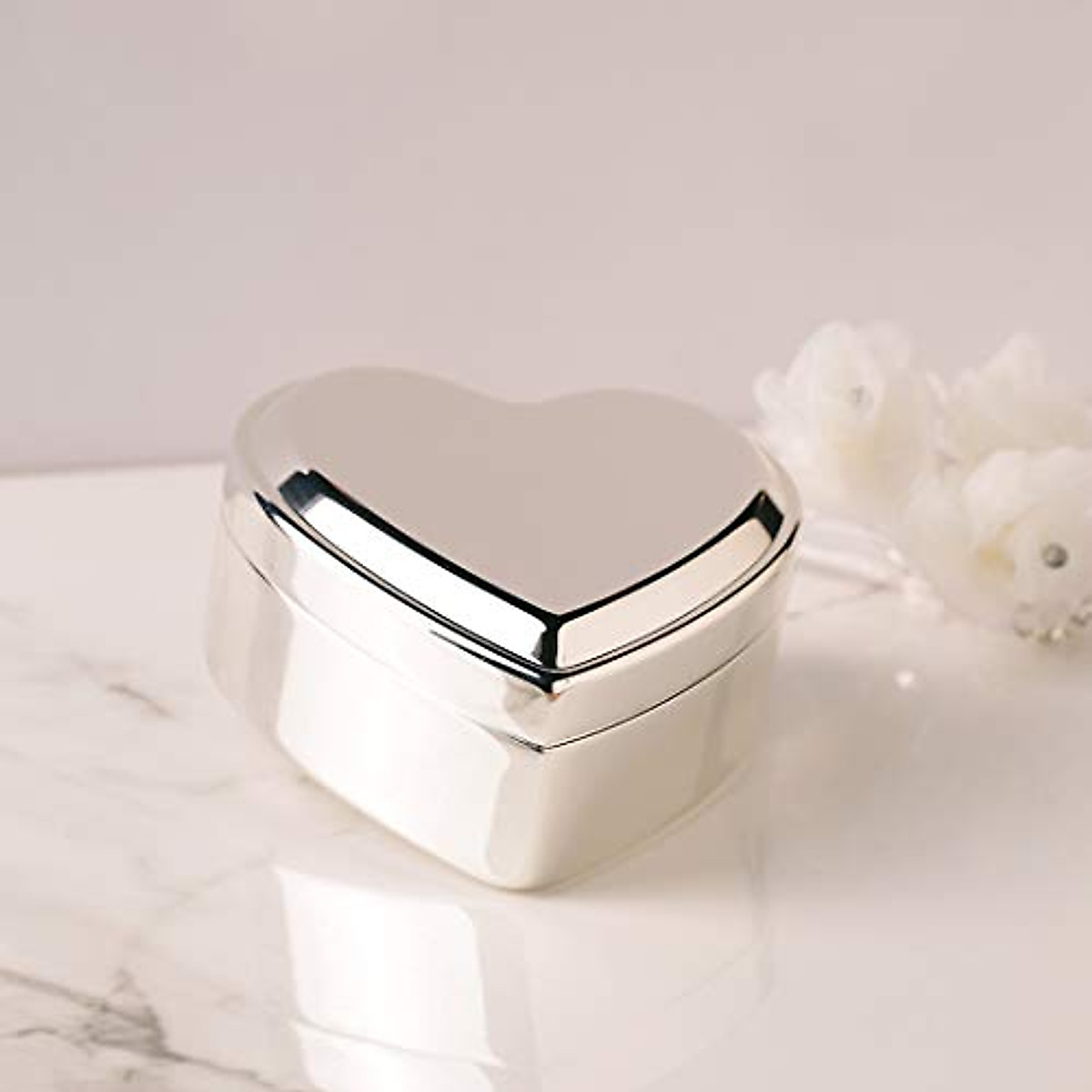 Cherished Moments Personalized Heart Jewelry Keepsake Box with Custom Engraved Cross and Name for First Communion Gift for Girls, Silver Toned
