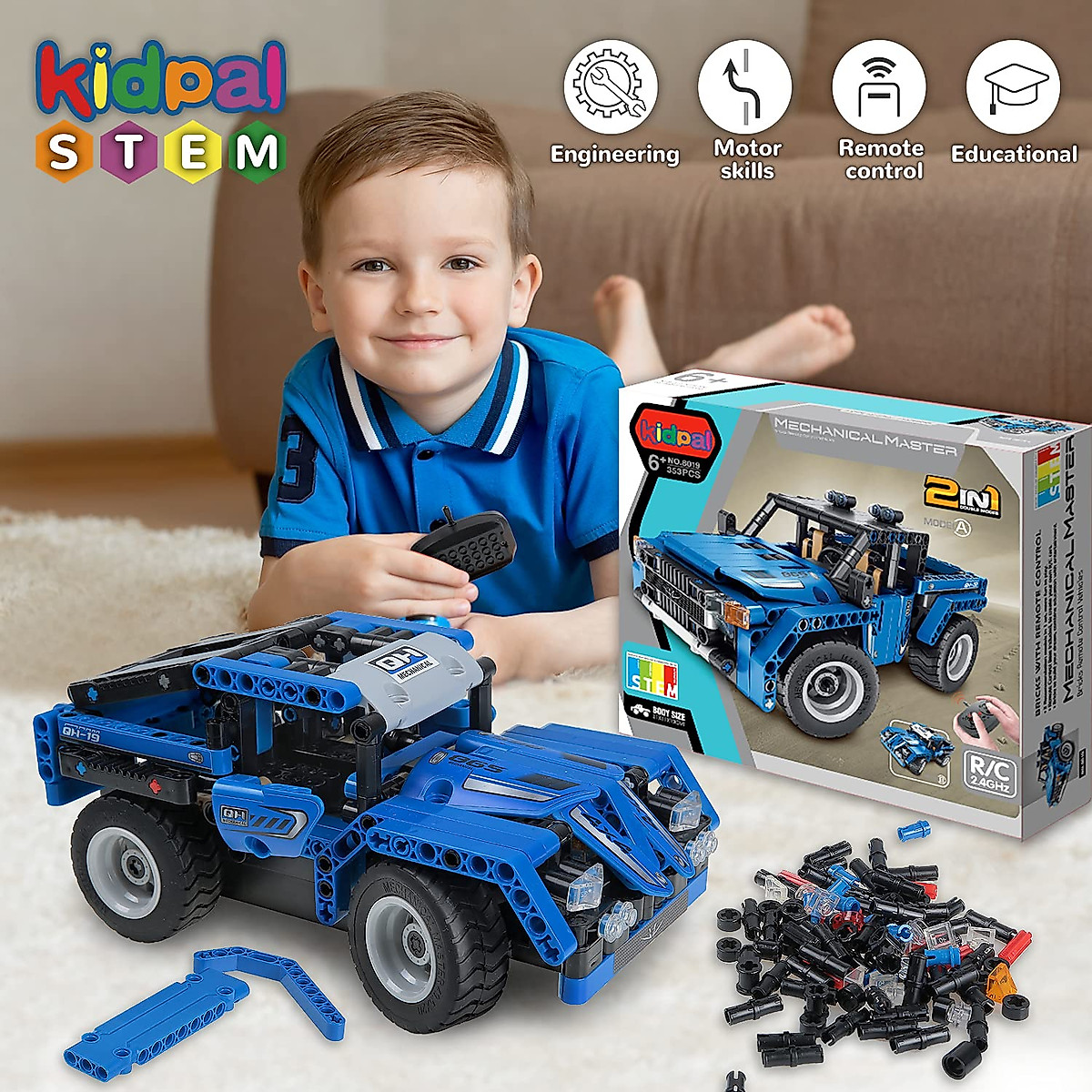 Kidpal STEM Building Toys for 6-12 Year Old Boys, 2-in-1 Technic Remote Control Car Building Kits for Kids 8-12, Erector Set Pickup Truck Build Set Model for 6 7 8 9 11 12+ Years Old Boys Girls