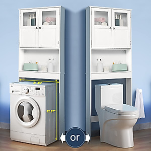 FCH Bathroom Shelf Over Toilet Storage Space Saver Bathroom Cabinet Organization Wood Storage Cabinet White Finish 23 1/4"(L) x 8 11/16"(W) x 66 15/16"(H)