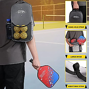 A11N HyperFeather R Pickleball Paddles Set of 2 for Beginners with 4 Outdoor Balls and 1 Backpack, Blue/Red