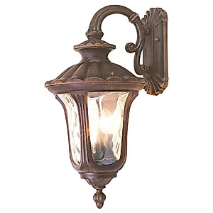Livex Lighting 7657-58 Outdoor Wall Lantern with Hand Blown Light Amber Water Glass Shades, Imperial Bronze