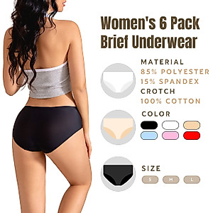 Women’s 6 Pack Seamless Basic Invisible Underwears Bikini Hipster Briefs Panties FULL BACK 6 Colors Large