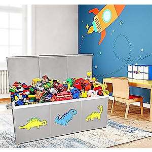WOMRICH Extra Large Toy Box Chest, Toy Box for Boys Girls Kids, Collapsible Toy Bin with Flip-Top Lid and Handles, Sturdy Toy Organizers and Storage for Nursery Room, Playroom and Closet
