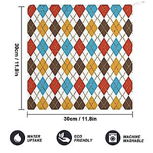 Curdesi Trendy Elegant Argyle Diamond Shapes Pattern Hand Bath Towels Soft Absorbent Microfiber Hand Towel for Bathroom Kitchen, 12 X 12inch