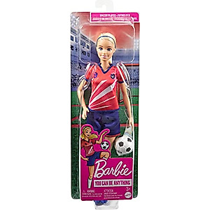 Barbie Soccer Fashion Doll with Blonde Ponytail, Colorful #9 Uniform, Cleats & Tall Socks, Soccer Ball 11.5 inches
