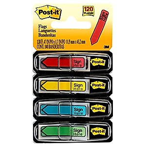 Post-it Message "Sign Here" Flags, 30/Dispenser, 4 Dispensers/Pack, .47 in Wide, Assorted Colors (684-SH)