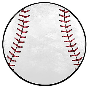 Round Area Rug, Baseball Sport Theme 3ft Diameter Non-Slip Circle Rugs Soft Throw Rugs Machine Washable Floor Carpet for Sofa Living Room Bedroom Nursery Kids Playroom Decor