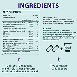 Misstay 2400 MG Complex Liposomal Glutathione Softgels 1500 MG, Highest Absorption, Active Form Reduced Glutathione Supplement, L-Glutathione (GSH) Supplement for Immune, 60 Softgels
