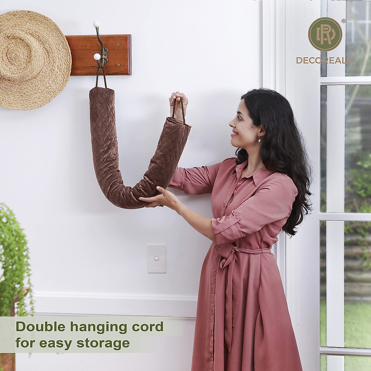 Under Door Draft Stopper – 3.5 lb Door Draft Blocker Weighted with Ceramic Beads for a Tight Seal – Durable, Machine Washable Velvet Covered Draft Stoppers for Noise, Dust, Energy Savings by DECOREALM