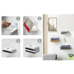 Atsgke Invisible Floating Bookshelf - Modern White Wall Mount Metal Shelves for Room, Bedroom Bookcase, Small Bookshelf with Minimalist Design, Sleek Storage for Books & Decoratives（4PCS）