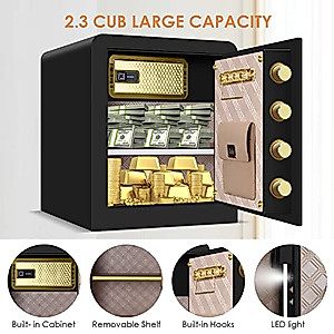 2.4 Cu ft Large Home Safe Fireproof Waterproof, Digital Security Safe Box with Combination Lock and Removable Shelf, Electronic Safe for Home Firearm Medicine Money Documents Valuables