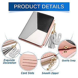 JOSEKO Women's Wallet, Small Wallet PU Multi Slots Short Card Holder Purse Wallet for Ladies Girls with Tassel Pendants Grey