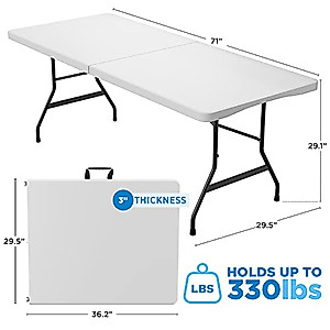 Sorfey Portable Folding Table 6-Foot X 30 inch Plastic Indoor & Outdoor for Picnic, BBQ, Party,