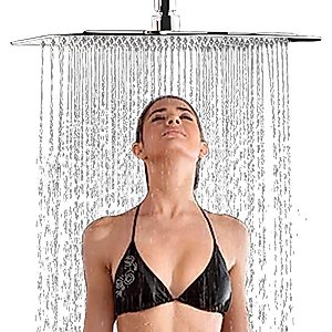 Sd 16 Inch Large Square Rain Shower head, Stainless Steel Shower Head with Polish Chrome Finish, Ultra Thin Waterfall Full Body Coverage with Silicone Nozzle Easy to Clean and Install…