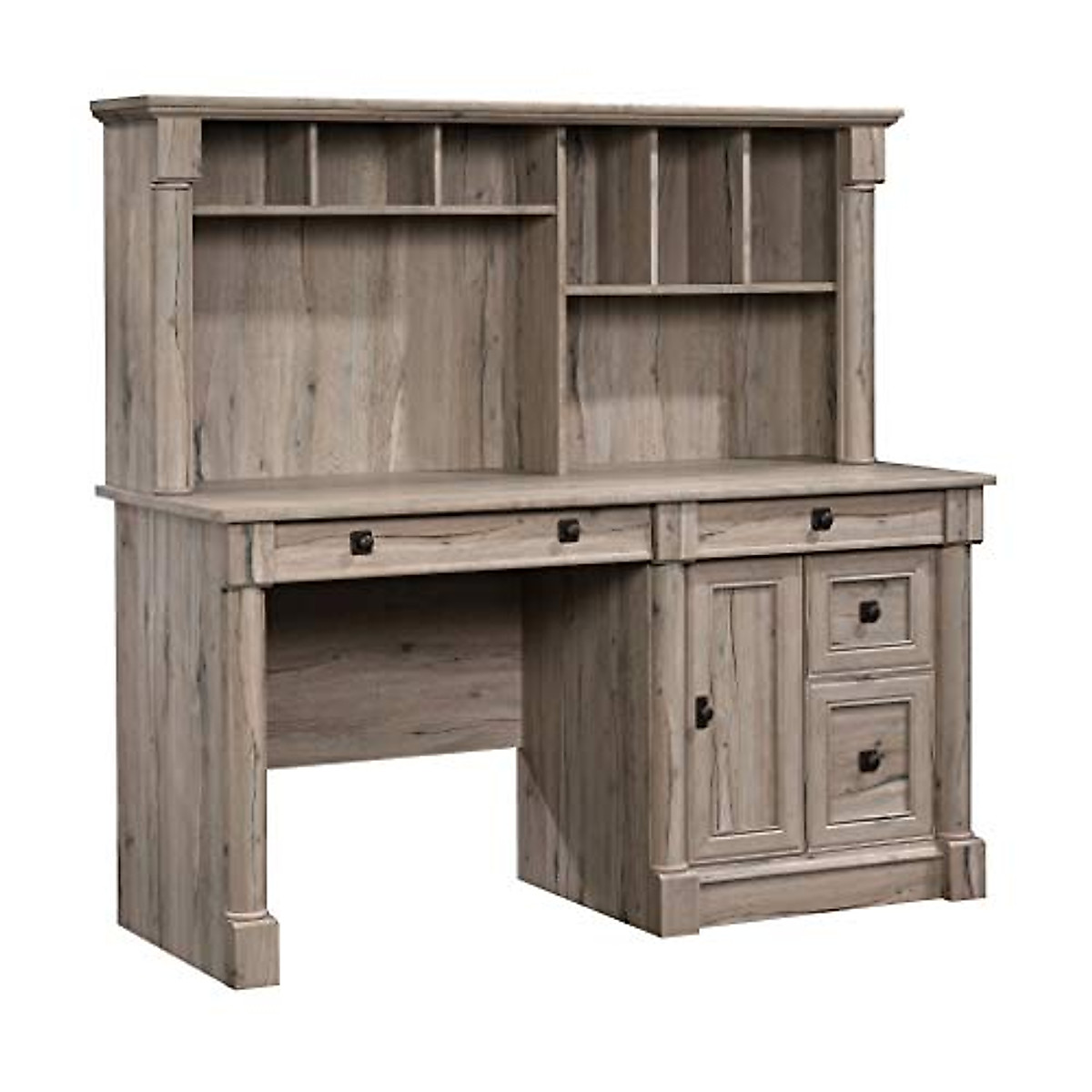 Sauder Palladia Desk with Hutch, L: 59.488" x W: 23.543" x H: 56.496", Split Oak Finish