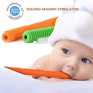 SLGOL Hollow Teether Tube(6.8'' Long), 5 Pack Chew Straw Teething Toys for Infant Toddlers Silicone Tubes Teething Sticks for Babies 3-12 Months, BPA Free