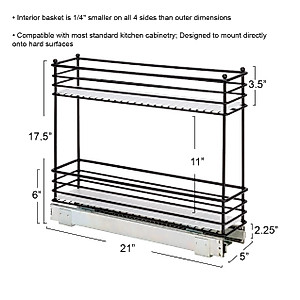 Household Essentials Narrow Sliding Cabinet Organizer, Two Tier Organizer, Matte Black, Great for Slim Cabinets in Kitchen, Bathroom and More, 5"