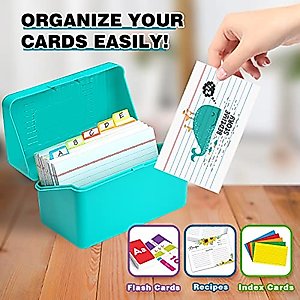 H4D 3x5 Index Card Holder with Dividers and Ruled Index Cards 100 Count, Teal