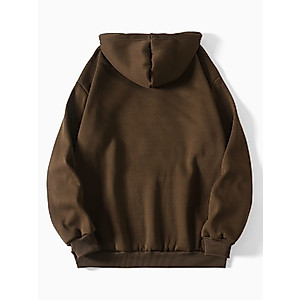 MakeMeChic Men's Casual Basic Thermal Pullover Hoodie Hooded Sweatshirt with Pocket Chocolate Brown L
